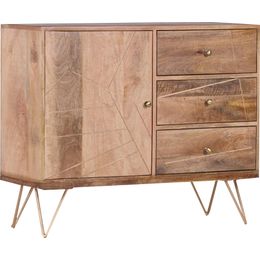 Kommode GUTMANN FACTORY "Scan" Sideboards Gr. B/H/T: 105 cm x 88 cm x 43 cm, Anzahl Türen: 3, mit goldfarbenen Einfräsungen, beige (natur) mit modernen Haarnadel Beinen