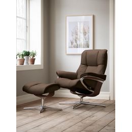 Fußhocker stressless "Mayfair" Hocker Gr. B/H/T: 55 cm x 41 cm x 39 cm, ROHLEDER Stoff Q2 FARON, Cross Base Braun, braun (dark beige q2 faron) mit Cross Base, Größe S, M & L, Holzakzent Braun