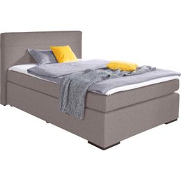Boxspringbett Alina "Nikki", grau (betongrau tra 9), B:133cm L:214cm, Feinstruktur TRA (100% Polyester), Komplettbetten, Boxspringbett, inklusive Matratze und Topper, F&uuml;&szlig;e schwarz