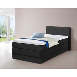 Boxspringbett Hapo, schwarz (schwarz, kunstleder), Liegefläche B/L: 100cm x 200cm, kein Härtegrad, 7-Zonen-Kaltschaummatratze, Kopfteil, seitliche Unterbox und Obermatratze sind mit pflegeleichtem Feinstrukturstoff in Leinenoptik (100% Polyester) oder Kunstleder bezogen;Die Oberseite der Unterfederung und die Ober- und Unterseite der Obermatratze sind jeweils mit einem rutschhemmenden Stoff aus 10