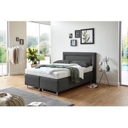 Boxspringbett, grau (feinstrukturstoff anthrazit), Liegefl&auml;che B/L: 140cm x 200cm, H3, 7-Zonen-Kaltschaummatratze, Bezug Unterbox und Kopfteil: Feinstrukturstoff (77% Polyester, 23% Viskose);Bezug Obermatratze 100% Polyester, waschbar bis 60C;Bezug Zierkissen Feinstrukturstoff (77% Polyester, 23% Viskose), Westfalia Schlafkomfort, Komplettbetten, Boxspringbett, mit Zierkissen und verchromten Kufen