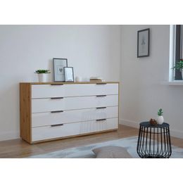 Schubkastenkommode Wiemann "Monaco" Sideboards Gr. B/H/T: 141 cm x 70 cm x 43 cm, 4, braun (bianco, eiche, nachbildung, glas weiß) mit Glasfront in diversen Breiten, vormontiert