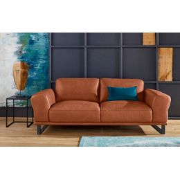 2,5-Sitzer W.Schillig "montanaa", braun (cognac z69), B:212cm H:78cm T:94cm, Sofas, mit Metallkufen in Schwarz pulverbeschichtet, Breite 212 cm