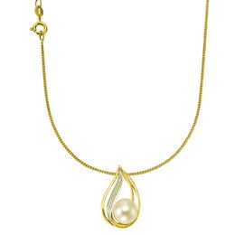 Kette mit Anhänger OROLINO "585/- Gelbgold Perle Brillanten" Halsketten Gr. 42/45cm, 0,04 ct, Gold, Länge: 45 cm Breite: 16.0 mm, gelb Damen