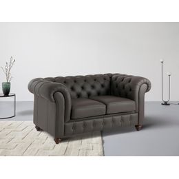 Chesterfield-Sofa Home Affaire "Chesterfield 2-Sitzer B/T/H: 150/89/74 cm", braun (dunkelbraun), B:150cm H:74cm T:89cm, Struktur (100% Polyester), Sofas, mit hochwertiger Knopfheftung, auch in Leder