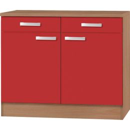 Unterschrank Optifit "Odense" Schränke Gr. B/H/T: 100 cm x 85 cm x 60 cm, 2 St., rot (rot, buche) 100 cm breit, mit 2 Türen und Schubkästen, 28 mm Arbeitsplatte