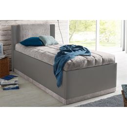 Polsterbett, grau (dunkelgrau, hellgrau), B:157cm L:212cm, Bezug Bett: Microfaser (100% Polyester);Bonnell-Federkernmatratze: Frottee (100% Polyester);Tonnentaschen-Federkernmatratze: 80% Baumwolle und 20% Polyester, Bezug abnehm- und waschbar bis 60C;Tagesdecke: Microfaser (100% Polyester), Westfalia Schlafkomfort, Betten, Polsterbett Polsterbett mit Bettkasten, mit Bettkasten und Tagesdecke