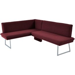 K+w Komfort & Wohnen Eckbank K+W KOMFORT & WOHNEN Sitzbänke Gr. H/T: 86 cm x 60 cm, Flachgewebe Q2 2250, langer Schenkel rechts, rot (bordeaux) mit Sattlernaht und schmaler Kufe, langer Schenkel rechts oder links