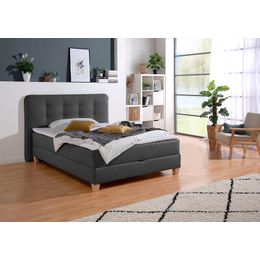 Boxbett Home Affaire, grau (anthrazit), B:158cm L:210cm, Komplettbetten, Boxspringbett, inklusive Kaltschaum-Topper und Bettkasten