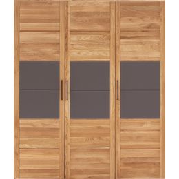 Drehtürenschrank Home Affaire "Chamara" Schränke Gr. B/H/T: 185 cm x 218 cm x 65 cm, 3-türig mit einem mittleren Glaseinsatz, 3 St., Basisausführung, beige (natur) Drehtürenschrank Kleiderschrank aus massivem Eichenholz, in unterschiedlichen Breiten, Höhe 218 cm