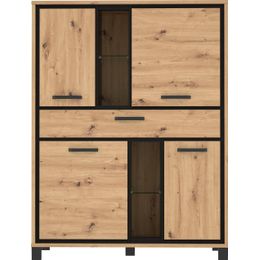 Highboard FORTE Sideboards Gr. B/H/T: 120,4 cm x 161 cm x 41,5 cm, 1, schwarz (artisan eiche, eiche) Höhe 161 cm