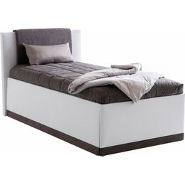 Polsterbett, grau (weiß, dunkelgrau), B:157cm L:212cm, Bezug Bett: Microfaser (100% Polyester);Bonnell-Federkernmatratze: Frottee (100% Polyester);Tonnentaschen-Federkernmatratze: 80% Baumwolle und 20% Polyester, Bezug abnehm- und waschbar bis 60C;Tagesdecke: Microfaser (100% Polyester), Westfalia Schlafkomfort, Betten, Polsterbett Polsterbett mit Bettkasten, mit Bettkasten und Tagesdecke