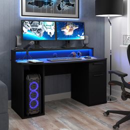 Gaming-Tisch FORTE "Ayo" Tische Gr. B/H/T: 140cm x 91,1cm x 65cm, schwarz (schwarz, schwarz, schwarz) mit LED-RGB Beleuchtung, moderner Schreibtisch, Breite 140 cm