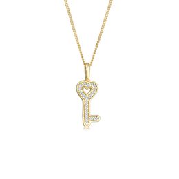 Collierkettchen Elli DIAMONDS "Schlüssel Elegant Diamant (0.1 ct.) 585 Gelbgold" Halsketten Gr. 45, 0.02 ct mit Diamanten, Gelbgold 585, Länge: 45 cm, goldfarben (gold) Damen