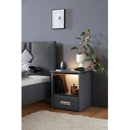 Nachtkonsole Westfalia Schlafkomfort "Brilon" Sideboards Gr. B/H/T: 45 cm x 53 cm x 45 cm, Mit LED-Beleuchtung, 1, Kunstleder, schwarz (anthrazit, schieferoptik anthrazit) wahlweise mit indirekter LED-Beleuchtung