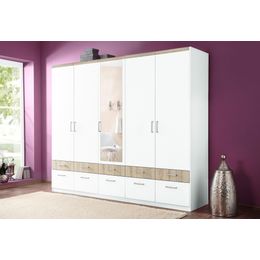 Kleiderschrank Priess, weiß (weiß, struktureichefarben hell), B:230cm H:193cm T:56cm, Holzwerkstoff, Schränke, Drehtürenschrank Kleiderschrank