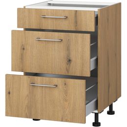 Auszugsunterschrank KOCHSTATION "KS-Trea U2AS50" Schränke Gr. B/H/T: 50 cm x 75 cm x 56 cm, braun (eiche astig) mit drei Auszügen, Breite 50 cm, Höhe 75 cm