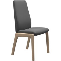 Polsterstuhl stressless "Laurel", grau (grau batick, walnuss), B:57cm H:105cm T:60cm, Leder BATICK: BATICK ist ein leicht korrigiertes, durchgefärbtes und genarbtes Möbelleder, bei dem die meisten Unebenheiten und Spuren in der Regel entfernt wurden., Stühle, High Back, Größe L, mit abgerundeten Beinen in Walnuss