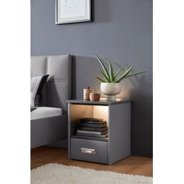 Nachtkonsole Westfalia Schlafkomfort "Brilon" Sideboards Gr. B/H/T: 45 cm x 53 cm x 45 cm, Mit LED-Beleuchtung, 1, Kunstleder, grau (hellgrau, schieferoptik anthrazit) wahlweise mit indirekter LED-Beleuchtung