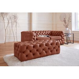 Guido Maria Kretschmer Home & Living Polsterhocker GUIDO MARIA KRETSCHMER HOME&LIVING "Kalina" Hocker Gr. B/H/T: 120 cm x 42 cm x 55 cm, NaturLEDER, braun (cognac) mit klassischer Chesterfield-Knopfheftung