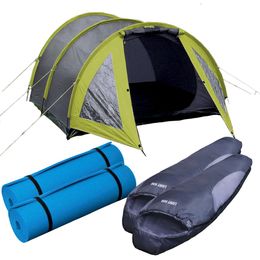 Tunnelzelt EXPLORER "Campingset 5-teilig, 1 Zelt / 2 Schlafsäcke Isomatten" Zelte Gr. B/H/L: 210 cm x 120 cm x 295 cm, grau (grau, beige)