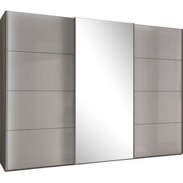 Schwebetürenschrank Wiemann "Kos" Schränke Gr. B/H/T: 295,2 cm x 217 cm x 67 cm, 3 St., grau (havanna, dekor, glas kieselgrau, kristallspiegel) mit Spiegeltür und Schattenfuge