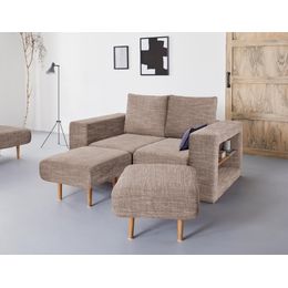 2-Sitzer "Looksvb", beige (beige, braun), B:172cm H:96cm T:107cm, LOOKS by Wolfgang Joop, Sofas, Verwandlungssofa: aus Sofa wird Sofa mit 2 Hockern, mit Regalfunktion