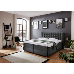 Boxspringbett "Tina", grau (anthrazit), B:202cm L:218cm, Bettrahmen und seitliche Einfassung der Matratzen: pflegeleichter Strukturstoff (100% Polyester);Topper sowie Spiegelfläche der Unter- und Obermatratze: 100% Polyester, ATLANTIC HOME COLLECTION, Komplettbetten, Boxspringbett, mit Bettkasten und Topper, auch in Überlänge