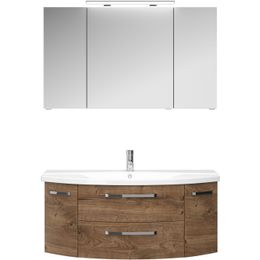 Badmöbel-Set SAPHIR "Serie 4010 2-teilig Keramik-Waschtisch mit LED-Spiegelschrank" Kastenmöbel-Sets Gr. B/H/T: 120,5cm x 200cm x 48cm, braun (eiche ribbeck quer nachbildung) Badezimmer Set 120,5 cm breit, inkl. Türdämpfer, 5 Türen, 2 Schubladen