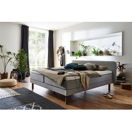 Boxspringbett "Carola", grau (hellgrau), B:162cm L:206cm, Bezug Bett: Feinstruktur (100% Polypropylen);Matratze: 100% Polypropylen, Liegefl&auml;che 100% Polyester;Topper: 100% Polyester, ATLANTIC HOME COLLECTION, Komplettbetten, Boxspringbett, mit 7-Zonen-Taschen-Federkernmatratze und Komfortschaum-Topper