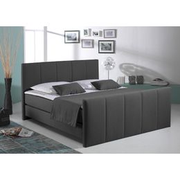 Boxspringbett Home Affaire "Portland", grau (anthrazit), B:108cm L:216cm, Strukturstoff-Bezug (100% Polyester), , Komplettbetten, Boxspringbett, in 3 Breiten, 3 Matratzenarten und 2 H&auml;rtegraden, incl. Topper