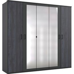 Drehtürenschrank wimex "Kopenhagen" Schränke Gr. B/H/T: 225 cm x 208 cm x 58 cm, 5 St., grau (digi steel optik, graphit) mit Kranzblende