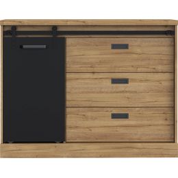 Kommode FORTE Sideboards Gr. B/H/T: 113,5 cm x 88,2 cm x 52 cm, 3, schwarz (waterford eiche, schwarz)