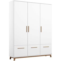 Drehtürenschrank Rauch "Carlsson" Schränke Gr. B/H/T: 136 cm x 203 cm x 53 cm, 3 St., weiß (weiß, eiche massiv)