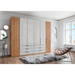 Falttürenschrank Wiemann "Monaco" Schränke Gr. B/H/T: 295,3 cm x 236 cm x 58 cm, 6 St., braun (bianco, eiche, nachbildung, glas weiß) Drehtürenschrank Kleiderschrank Teil-Glasfront sowie hochwertige Beschläge inkl. Schubladendämpfung