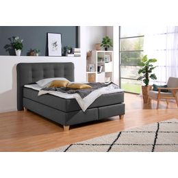 Boxspringbett Home Affaire, grau (anthrazit), B:158cm L:209cm, Komplettbetten, Boxspringbett, inklusive Komfortschaum-Topper
