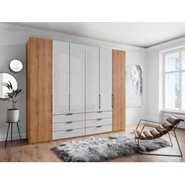 Falttürenschrank Wiemann "Monaco" Schränke Gr. B/H/T: 246,9 cm x 236 cm x 58 cm, 5 St., braun (bianco, eiche, nachbildung, glas weiß) Drehtürenschrank Kleiderschrank Teil-Glasfront sowie hochwertige Beschläge inkl. Schubladendämpfung