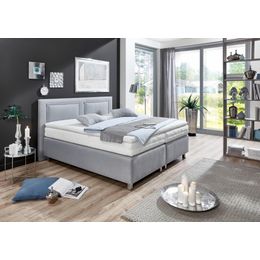 Boxspringbett, grau (hellgrau), Strukturstoff, Liegefl&auml;che B/L: 90cm x 200cm, H3, Bonnell-Federkernmatratze, Bezug Topper 100% Polyester, waschbar bis 60C;Bezug Unterbox und Kopfteil: Strukturstoff (77% Polyester und 23% Viskose);Zierkissen: gef&uuml;llt mit Hohlfaser-Polyesterwatte (100% Polyester), Bezug aus 100% Polyester;Bezug Obermatratze 100% Polyester, waschbar bis 60C, Westfalia Schlafkomfort, 