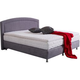 Boxspringbett, grau, B:174cm L:210cm, Bezug Unterbox und Kopfteil: Mikrovelours, strapazierf&auml;hig und pflegeleicht (100% Polyester);Bezug Obermatratze: 100% Polyester, waschbar bis 60C;Bezug Topper: 100% Polyester, waschbar bis 60C, Westfalia Schlafkomfort, Komplettbetten, Boxspringbett, mit Topper
