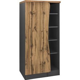 Midischrank KOCHSTATION "KS-Bruneck" Schränke Gr. B/H/T: 80 cm x 166 cm x 60 cm, grau (graphit, wotaneiche) Küchenschrank Midischrank Vorratsschrank >>Bruneck<< 90 cm breit, hochwertige MDF-Fronten