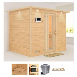 Karibu Sauna "Soraja" Saunen 9-kW-Bio-Ofen mit externer Steuerung beige (naturbelassen)