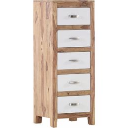 Kommode GUTMANN FACTORY "Vienna", beige (natur, weiß), B:46cm H:120cm T:43cm, Massivholz, Sideboards, mit 5 Schubladen, Breite 46 cm