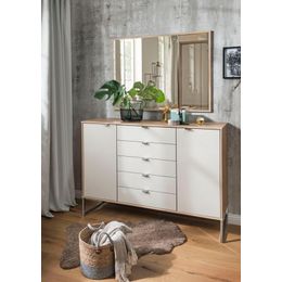 Kombikommode Wiemann "Barcelona" Sideboards Gr. B/H/T: 141 cm x 105 cm x 43 cm, 5, braun (bianco, eiche, nachbildung, glas champagner) mit eleganten Glasfronten und Kufen