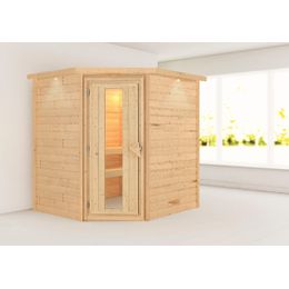 Karibu Sauna "Mia (Fronteinstieg)" Saunen inklusive Ofenschutzgitter und Tür beige (naturbelassen)