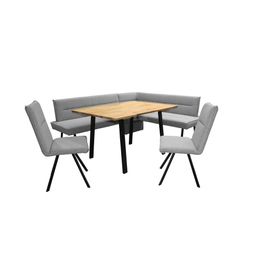 Eckbankgruppe Home Affaire "Sava" Sitzmöbel-Sets Gr. B/H/T: 211 cm x 84 cm x 170 cm, Struktur, langer Schenkel links, grau (hellgrau, hellgrau neve 85, schwarz) Eckbank mit Wellenfederung im Sitz, Tisch Massiv Eiche