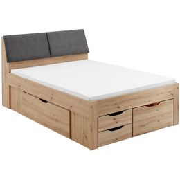 Stauraumbett Relita "Maxi", braun (eiche artisan), B:145cm H:103,8cm L:237,5cm, Bezug Kopfteil: 100% Polyester, Betten, mit Schubladen und Stauraum im Kopfteil