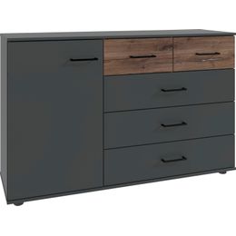 Kombikommode wimex "Kreta" Sideboards Gr. B/H/T: 130 cm x 83 cm x 41 cm, 5, schwarz (graphit, flagstaff eiche nachbildung) 1-türig mit 5 Schubladen, 130cm breit