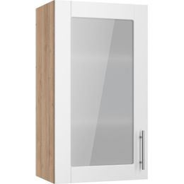 Glashängeschrank Optifit "Ahus" Schränke Gr. B/H/T: 50 cm x 89,6 cm x 34,9 cm, 1 St., braun (weiß matt, wildeiche nachbildung) Glashängeschrank Breite 50 cm