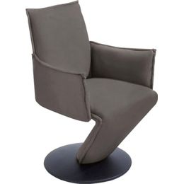 K+w Komfort & Wohnen Drehstuhl K+W KOMFORT & WOHNEN "Drive", grau (granit 83, drehteller in metall schwarz struktur), B:61cm H:94cm T:63cm, Cloud: Nappaleder pigmentiert, Glattleder, 0, 9/1, 1mm, elegantes Leder mit Wolkung und weichen Griff, Stühle, Drehstuhl Esszimmerstuhl, Sessel mit federnder Sitzschale, Drehteller in Metall schwarz Struktur
