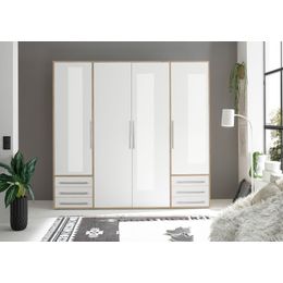 Drehtürenschrank Schlafkontor "Lyss Schrank, Kleiderschrank mit Drehtüren" Schränke Gr. B/H/T: 206 cm x 194 cm x 58 cm, 4 St., weiß (eiche sonoma, hochglanz) in verschiedenen Farben und Größen erhältlich